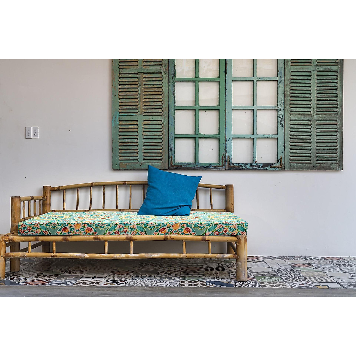 FUNHOME Outdoor Cushion Covers,45" x 18" x 3", No Insert! Patio Cushion Covers Replacement for Outdoor Furniture,Water Resistant Patio Bench Loveseat Covers 1 Pack, Cyan Circle (Covers ONLY)