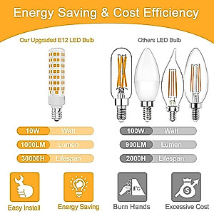 SNBIHIBE E12 Led Chandelier Light Bulbs 10W,100watt Equivalent Dimmable Bulb,3000k Warm White Candelabra Lights,110-120v Ac 1000lm C7 T6 Light Bulb for Ceiling Fan Pendant Lighting Salt Lamp 2pcs