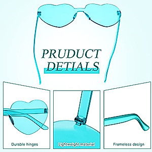 TOODOO 4 Pieces Heart Shape Rimless Sunglasses Transparent Candy Color Party Eyewear()