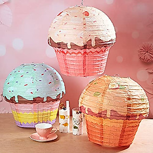 12 Inches Cupcake Hanging Paper Lanterns Donut Hanging Paper Lanterns Candyland Party Decorations Donut Dessert Baby Shower Decorations Sweet Candy Party Supplies (3 Pieces)