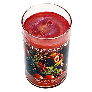 Village Candle Apples & Evergreen, Large Tumbler Scented Candle, 19 Oz, Red