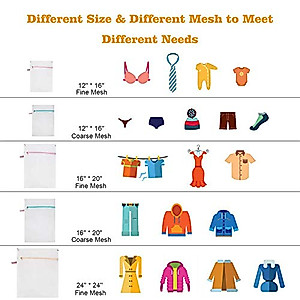 Mesh Laundry Bag 5 Pack with Fine Mesh & Coarse Mesh , OUYOOLE Laundry Wash Bag for Washing Machine, Travel, Delicates, Baby Clothes, Lingerie, Socks, Bra, Underwear