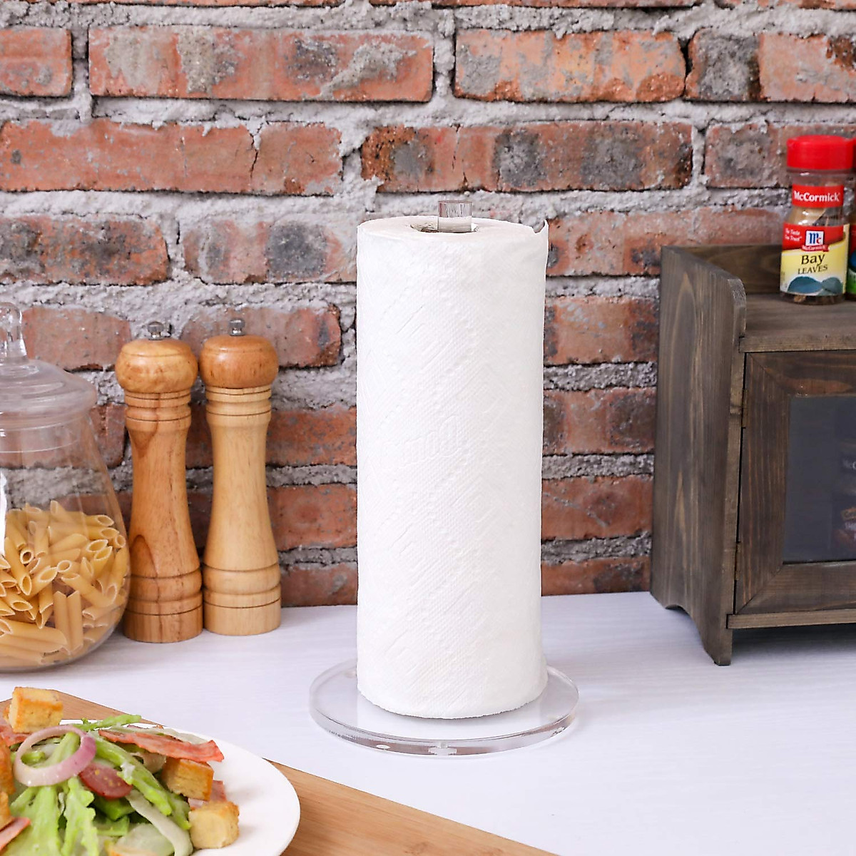 MyGift Clear Acrylic Kitchen Countertop Paper Towel Holder Stand with Round Base, Vertical Design Paper Roll Dispenser