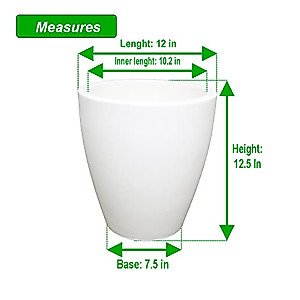 Elly Décor 12 inch Garden Planter Pot with Drainage, Large Round Modern, Lightweight & Extremely Durable | for Patio Deck Indoor Outdoor Flower | 12" x 12" White