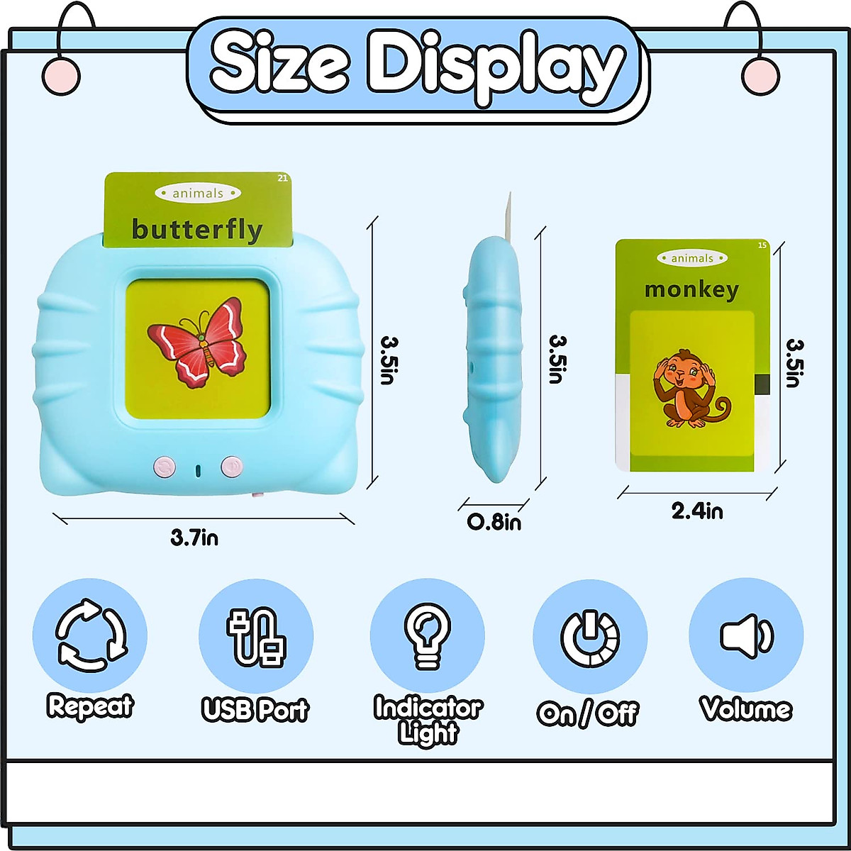 Toddler Flash Cards Learning Toys for 2 3 4 5 6 Year Old Reading Machine with 112 Pcs Flash Cards 224 Words Preschool Learning Activities for Toddlers Kids Birthday Gifts (Blue)