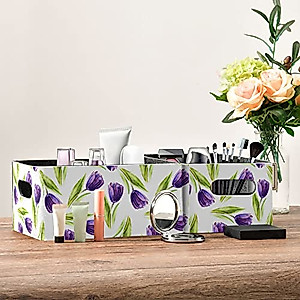 CaTaKu Purple Tulip Flower Collapsible Storage Bins 2 Pack Foldable Felt Storage Basket Organizer Boxes Containers with Handles for Cube Closet Shelves Clothes Towels