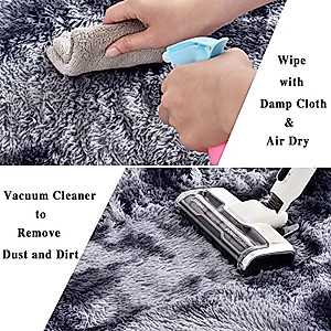 Temedara 5x7 Area Rugs for Bedroom,Shag Fuzzy Soft Carpet,Dark Gray Plush Shaggy Bedside Rug,Indoor Non-Slip Shag Living Room Rug for Kids Boys College Dorm Home Decor Tie-Dyed Dark Grey