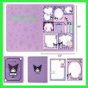 Cute Kuromi School Supplies Set Kawaii Office Supplies Gift Set Including Gel Ink Roller Pens Booklet Pencil Case ID Badge Stickers Button Pins Key Chain Phone Chain Phone Ring Holder