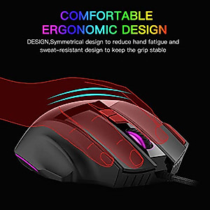 Yolispa USB Wired Mouse 10- Key Gaming Mouse with RGB Light 4- Level Adjustable DPI for Game Daily Office Work