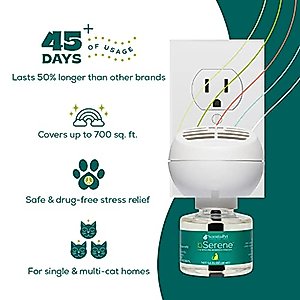 bSerene Pheromone Calming Solution for Cats|45-Day Starter Kit: Plug-in Diffuser + Refill |Helps Reduce Hiding, Scratching, Stress, Anxiety | for Single/Multicat Homes|45 Days of Constant Comfort