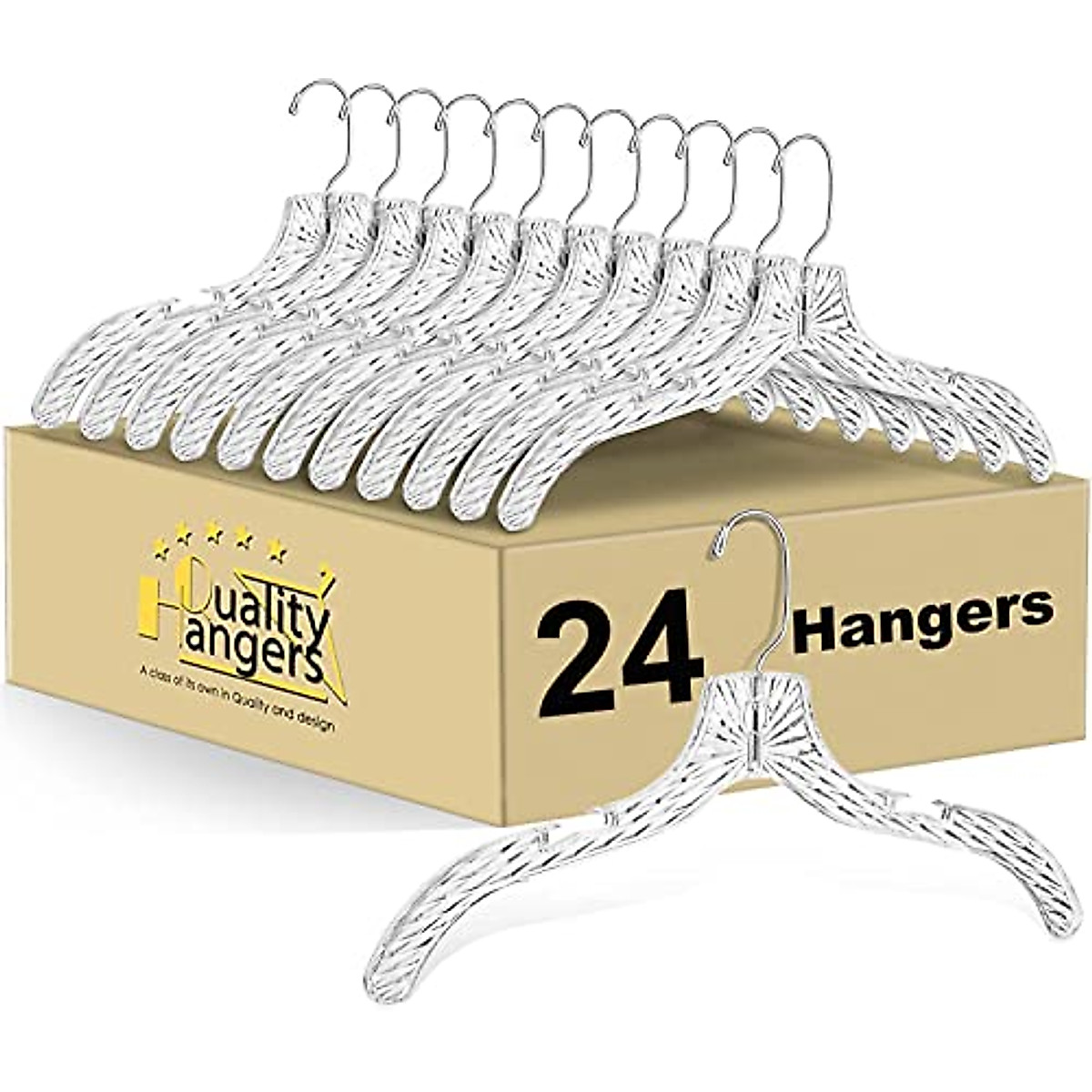 Quality Hangers Clear Hangers 24 Pack - Crystal Cut Hangers for Clothes - Durable Plastic Hanger Set - Invisible Dress Hangers for Suits - Heavy Duty Hangers - Nonslip Coat and Shirt Hangers, 17" inch