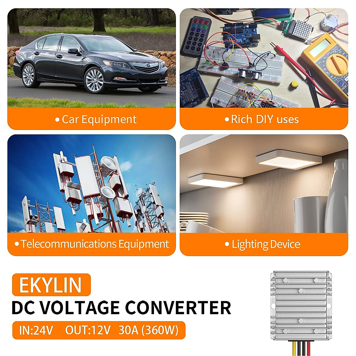 24v to 12v Converter, Step Down Converter 30A 360W for Heavy Duty Truck Car Power Reducer Converter for Auto Car Truck Vehicle Boat Solar System etc.(DC15-40V Inputs)