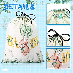 2 Pieces Large Gift Bag with Drawstring Large Canvas Gift Bags Heart Print Drawstring Present Wedding Bags Wrapping Reusable Bag Present Wrap Bags for Christmas, 20 x 16 in (Green,Baby)