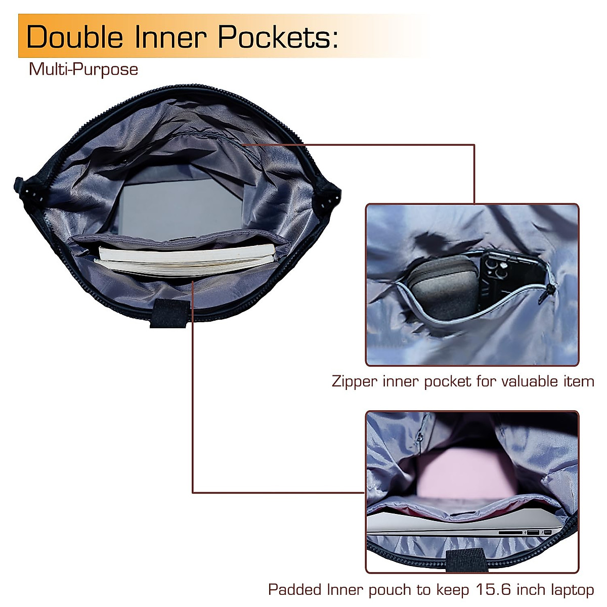 ROTOT Roll Top Travel Backpack, 22L High Volume Laptop Bag Carry on Accessories Essentials (Black)