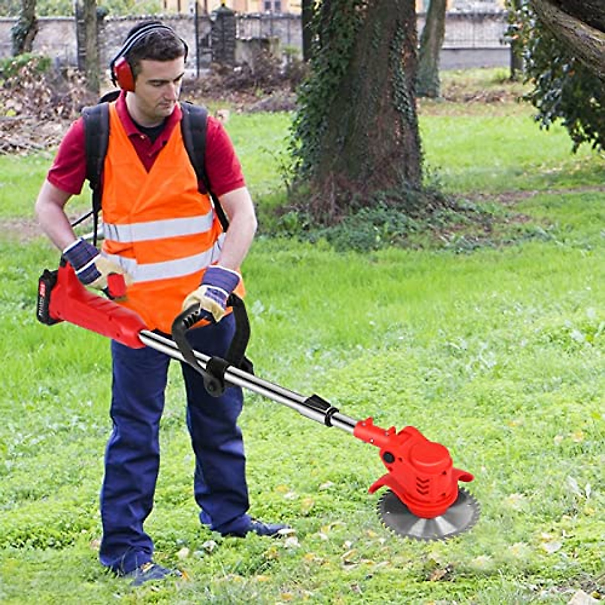 Weed Wacker Cordless String Trimmer - 24V Power Weed Eater Grass Trimmer with 3 Function Blades, Height Adjustable Lawn Edger Brush Cutter for Home Garden, Lawn, Yard (A 1 Battery red)