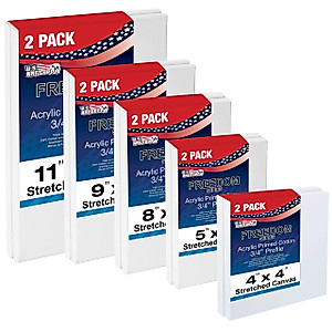 U.S. Art Supply Professional Quality Stretched Canvas, Pack of 5 Rectangular Sizes, 1 Each 5x7, 8x10, 11x14, 14x18, 18x24 Inches - 12-Ounce Primed, 3/4", 100% Cotton - Painting, Acrylic Pouring, Oil