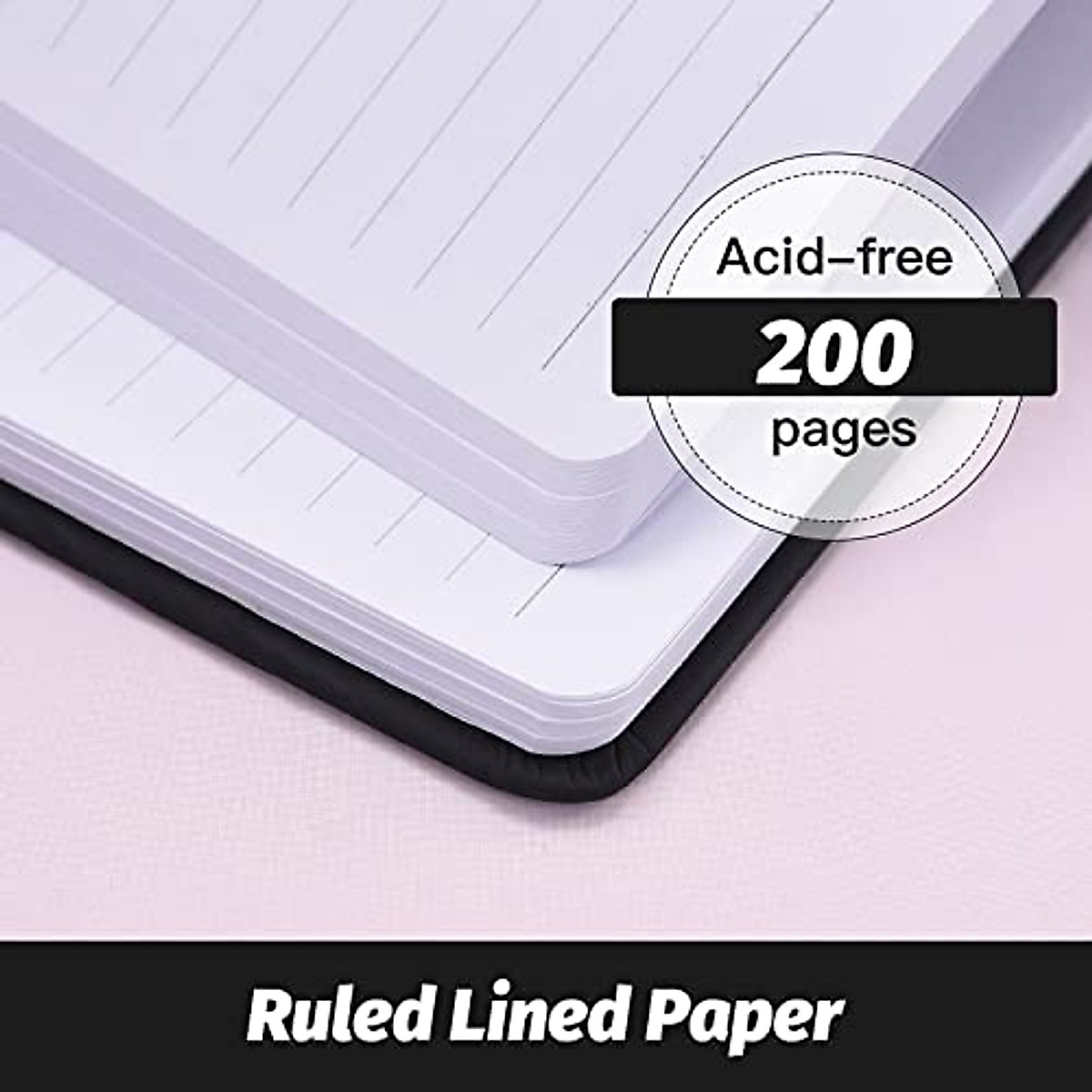 SUIN Hardcover-Journal-Notebooks, A5 Lined Journals Notebook for Writing 200 Pages, 8.2 x 5.5 inch, Classic Ruled Notebooks for Work/Travel/College (Black- 1 Pack)