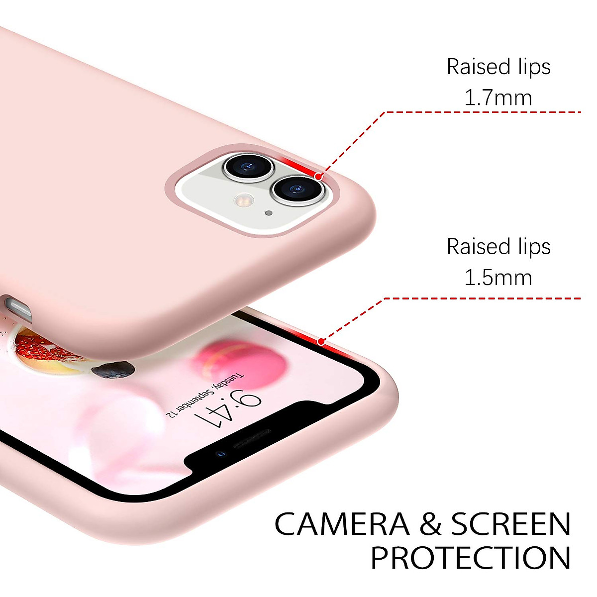 DUEDUE for iPhone 11 Case, Phone Cases for iPhone 11, Liquid Silicone Soft Gel Rubber Slim Cover with Microfiber Cloth Lining Cushion Shockproof Case for Apple iPhone 11 6.1", Pink Sand