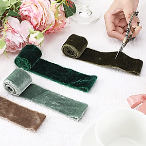 6 Rolls Velvet Ribbon 1.5 Inch Handmade Frayed Velvet Fall Wedding Ribbon Raw Edge for Wedding Bridal Bouquet Gift Wrapping Invitation Tie Fall Wreaths(Dark Color)