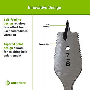 Greenlee 34AR-6 7-Piece Self-Feeding Spade Bit Set with 3/8" to 1" Spade Drill Bits, 1/4" Quick Change Adaptor, and Carrying Case, Spade Drill Bit Set for Wood