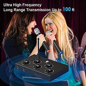 DIGITNOW!Portable Karaoke Microphone Mixer System Set, with Dual UHF Wireless Mic, HDMI-ARC/Optical/AUX & HDMI In/Out in Singing Receiver for Smart TV, PC, KTV, Home Theater, Amplifier, Speaker