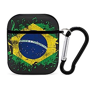 Musical Brazil Flag Airpods Case Cover for Apple AirPods 2&1 Cute Airpod Case for Boys Girls Silicone Protective Skin Airpods Accessories with Keychain