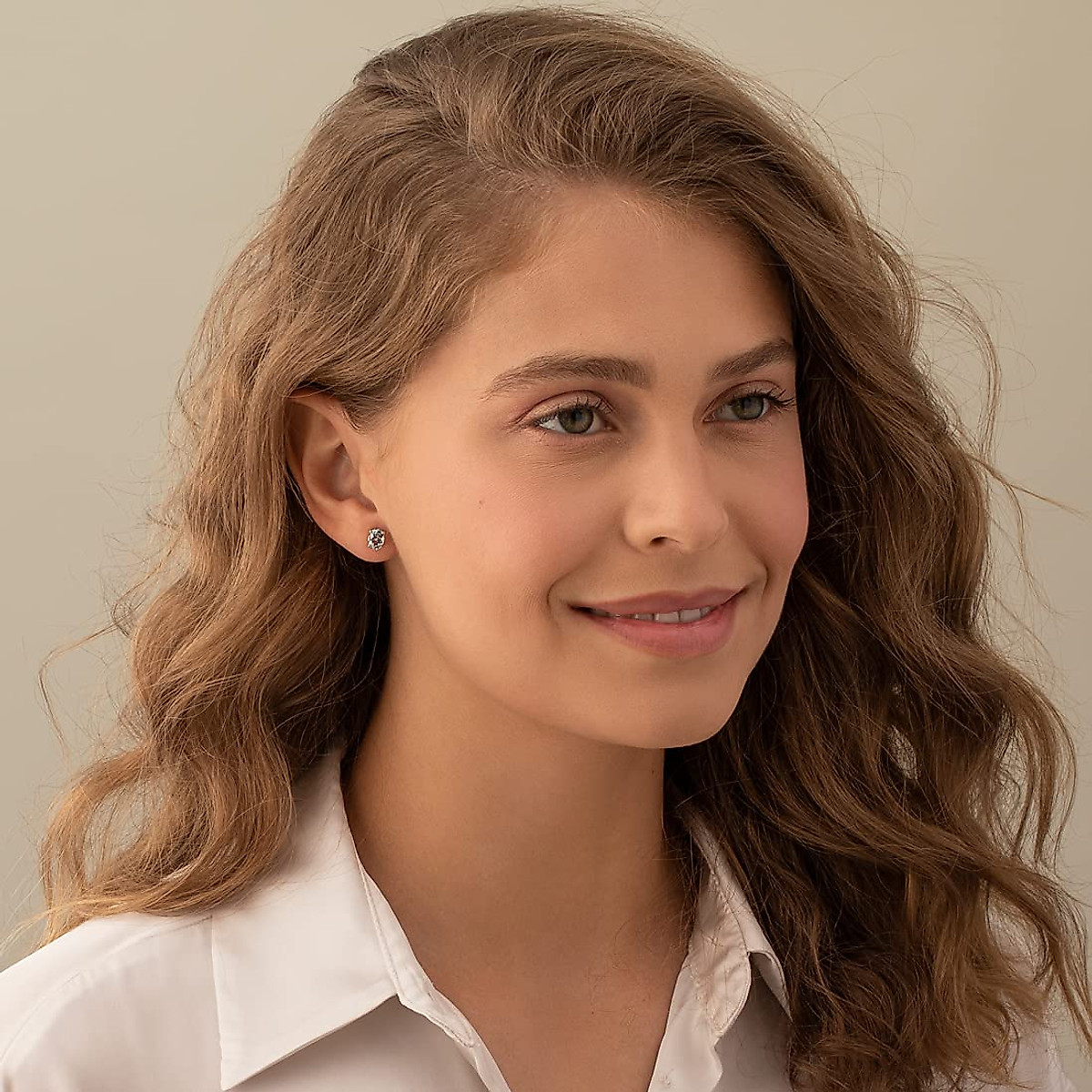 Peora 14K White Gold Aquamarine Earrings for Women, Genuine Gemstone Birthstone Classic Solitaire Studs, 7x5mm Oval Shape, 1.25 Carats total, Friction Back