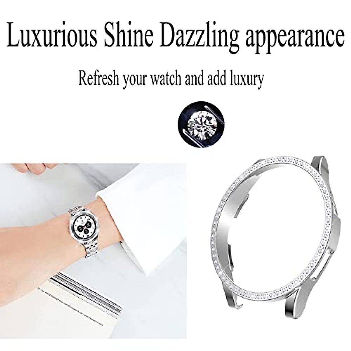 7pack Compatible for Samsung Galaxy Watch 4 Classic 46mm 42mm (2021) Diamond PC Plating Bumper Case Bling Crystal Diamonds Shiny Glitter Frame Hard Protective Cover (42mm(2021), 7pack)