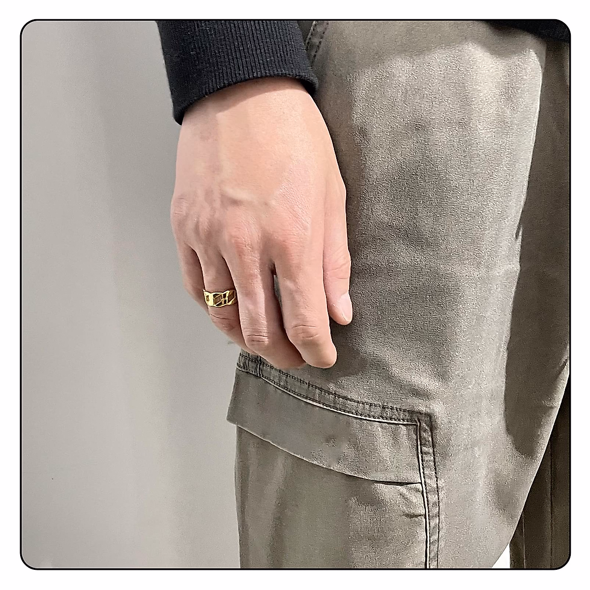 Fusamk Punk Rock 18K Gold Stainless Steel Cuban Chain Band Ring(Gold(11))