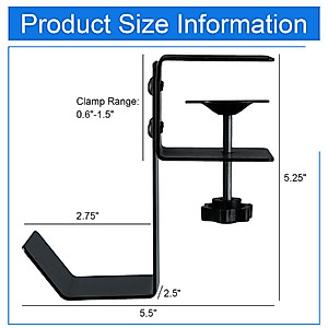 Yaocom 2 Pcs Under Desk Headphone Hanger Practical Headphone Stand Hanger Black Steel Headphone Holder Space-Saving Headphones Hook for Soundbar Small Items Desk Office