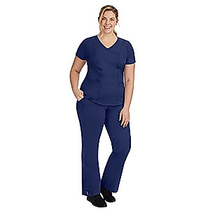 Healing Hands Scrubs for Women Mock Wrap Neck Top 2 Pocket Purple Label Women's Scrub Top 2172 Jordan Navy L