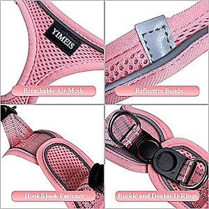 YIMEIS Dog Harness and Leash Set, No Pull Soft Mesh Pet Harness, Reflective Adjustable Puppy Vest for Small Medium Large Dogs, Cats (Pink, X-Small (Pack of 1)