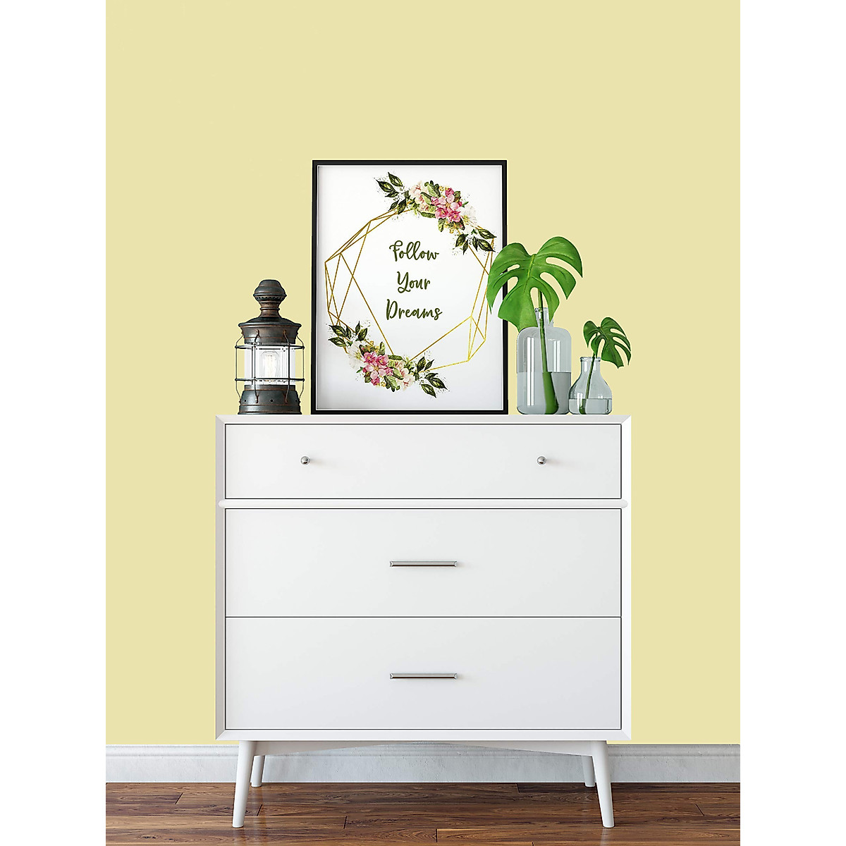 Inspirational Quotes Wall Art for Women - Strong Girls Floral Wreath Boho Print - Positive Affirmation Wall Decor for Teens - Shabby Chic Bedroom Artwork for Her - Follow Your Dreams 8x10 UNFRAMED