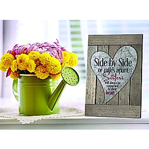 DEXSA Sisters Wood Plaque - Made in the USA - 6x9 - Classy Frame Wall & Tabletop Decoration | Easel & Hanging Hook | Side by Side or Miles Apart, Sisters Will Always be Connected by Their Heart