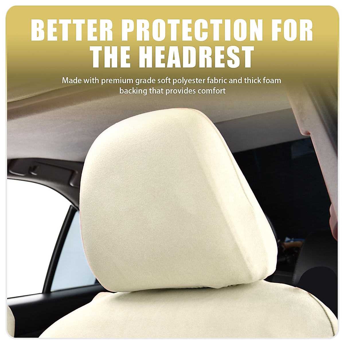 gunhunt Pack-2 Car Headrest Covers, Soft Dust-Proof Protector Covers, Seat Headrest Cover Replacement, Breathable Automobile Decoration Kit, Universal for Most Cars, Trucks, SUVs (Beige #Thick Model)