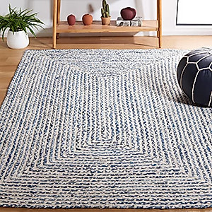 Safavieh Braided Collection Area Rug - 5' x 8', Blue & Ivory, Handmade Farmhouse Cotton, Ideal for High Traffic Areas in Living Room, Bedroom (BRD260M)