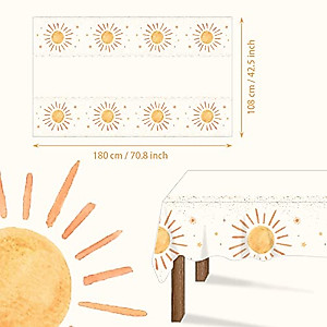 HAKOTI First Trip Around The Sun Tablecloth Decoration- 2PCS Boho Sun Baby Shower Table Covers,You are My Sunshine Supplies for 1st Birthday Party,Gender Reveal（White and Yellow）