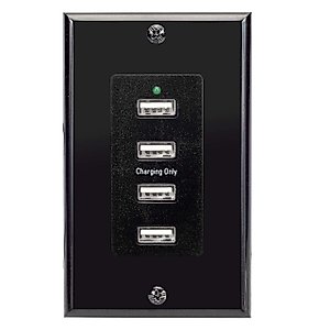 Magnadyne Wall Mount Charging Station, USB-C, USB-A, VPA Sockets, HDMI Pass Through, RV and Automotive Use Wall Plate Included (Black, 4 USB-A Charging Ports)