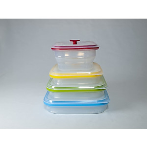 Aura Global 4-Pack Collapsible Platinum Silicone Food Storage Containers - LFGB Certified, BPA-Free, Microwave, Freezer, Dishwasher Safe, Reusable with Easy-Fit Lids - Premium Kitchen Solution