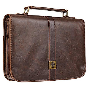 Christian Art Gifts Men's Classic Bible Cover Cross Badge, Distressed Brown Faux Leather, Large