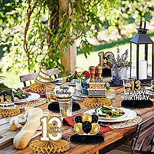 LINGTEER Happy 13th Birthday Table Honeycomb Centerpieces Cheers to 13th Birthday Thirteen Years Old Party Table Decorations Gift Sign.