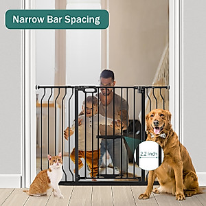 Newnice Upgraded Baby Gate with Cat Door 29.9-48.8" Extra Wide, Tall Dog Gate for The House Doorways Stairs, Auto Close Walk Thru Safety Gate with Small Pet Door, Pressure Mounted Child Gate, Black