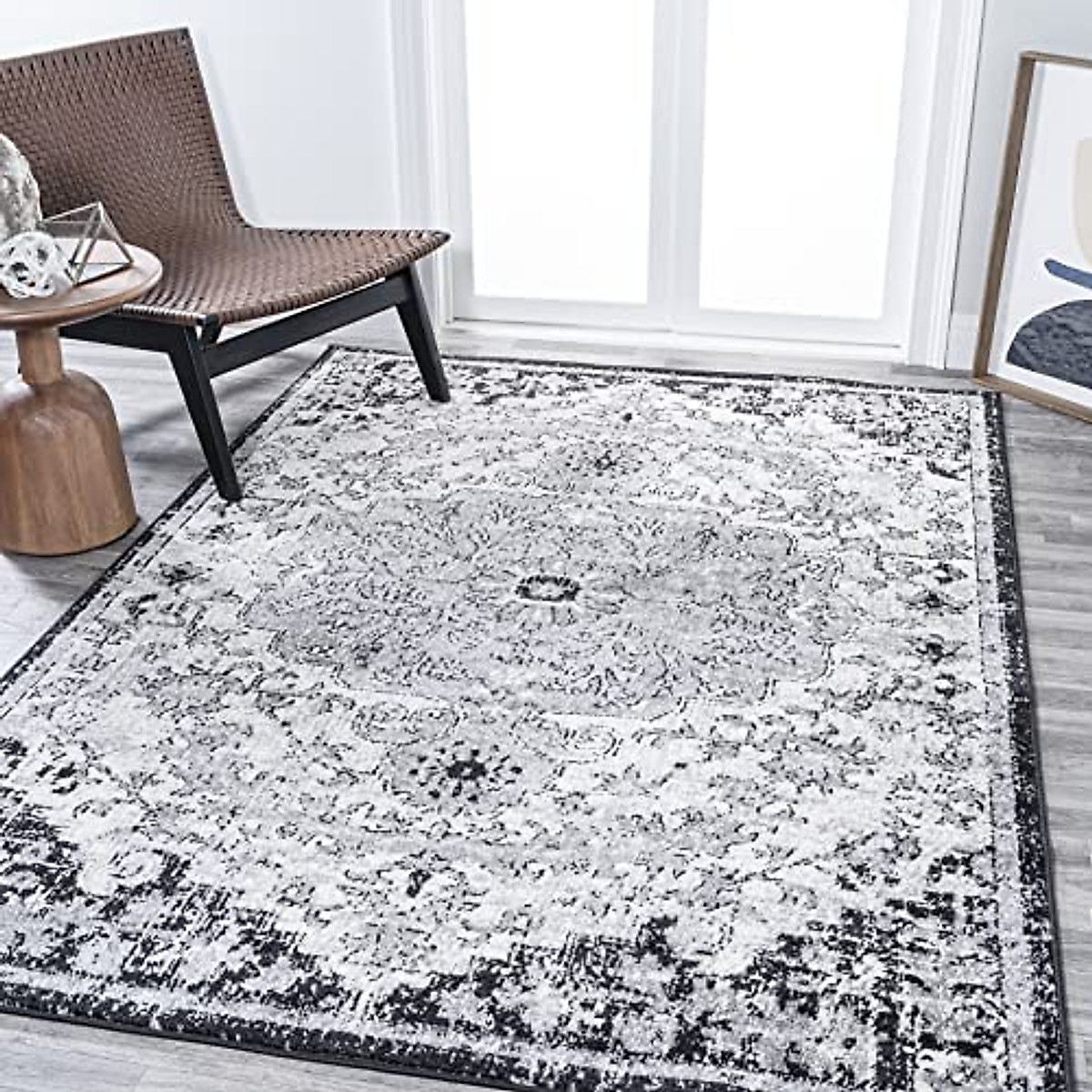JONATHAN Y BMF112A-5 Anaise Ornate Boho Medallion Indoor Area-Rug Bohemian Floral Easy-Cleaning High Traffic Bedroom Kitchen Living Room Non Shedding, 5 X 8, Gray/Black/Cream
