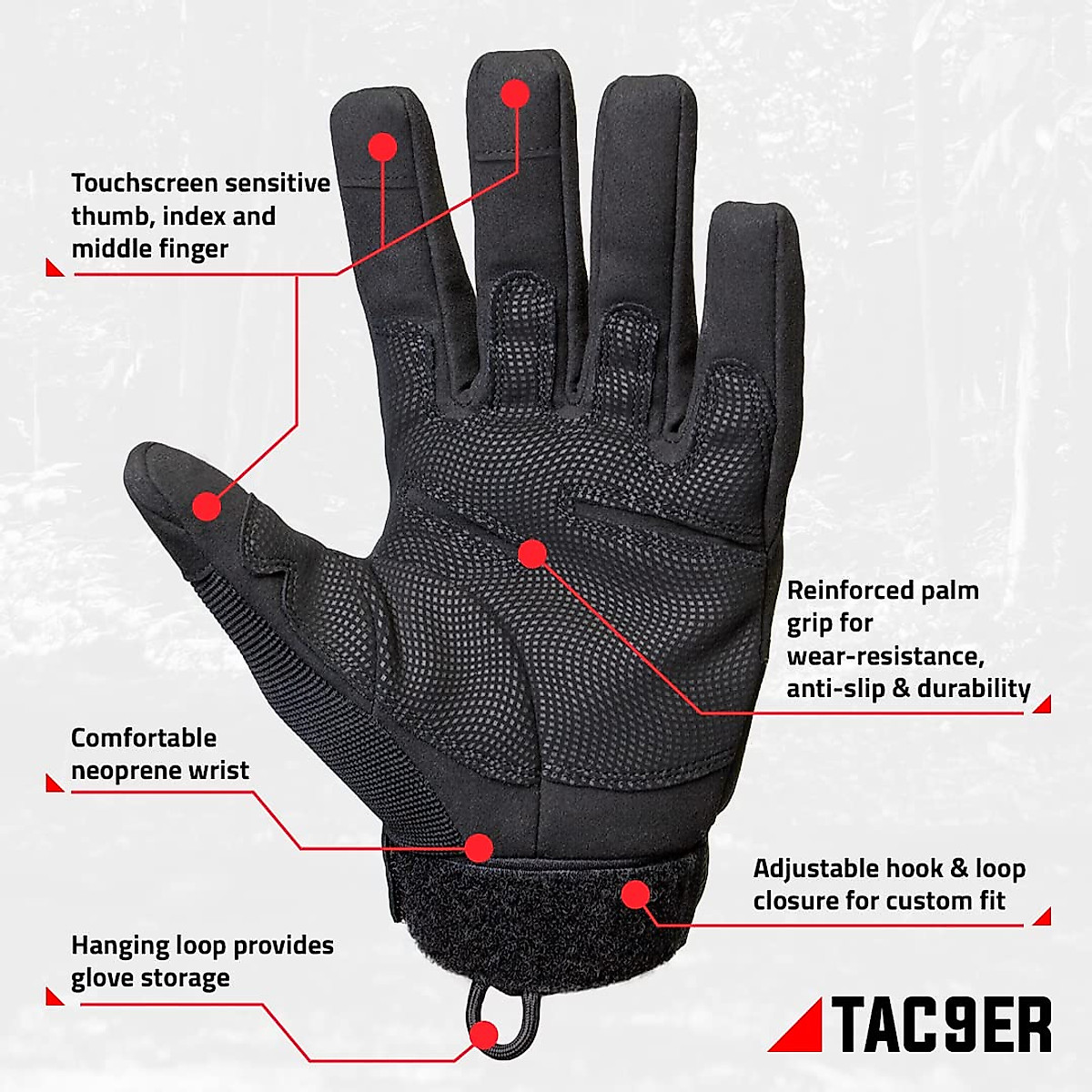 TAC9ER Kevlar Lined Gloves - Full Hand Protection Black Gloves, Cut and Temperature Resistant, Motorcycle Gloves, Touchscreen Friendly, Paintball and Airsoft Gloves for Men and Women