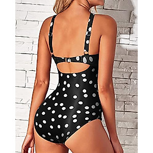 Tempt Me Women Polka Dot One Piece Swimsuits Front Cross Keyhole Tummy Control Backless Bathing Suit Large