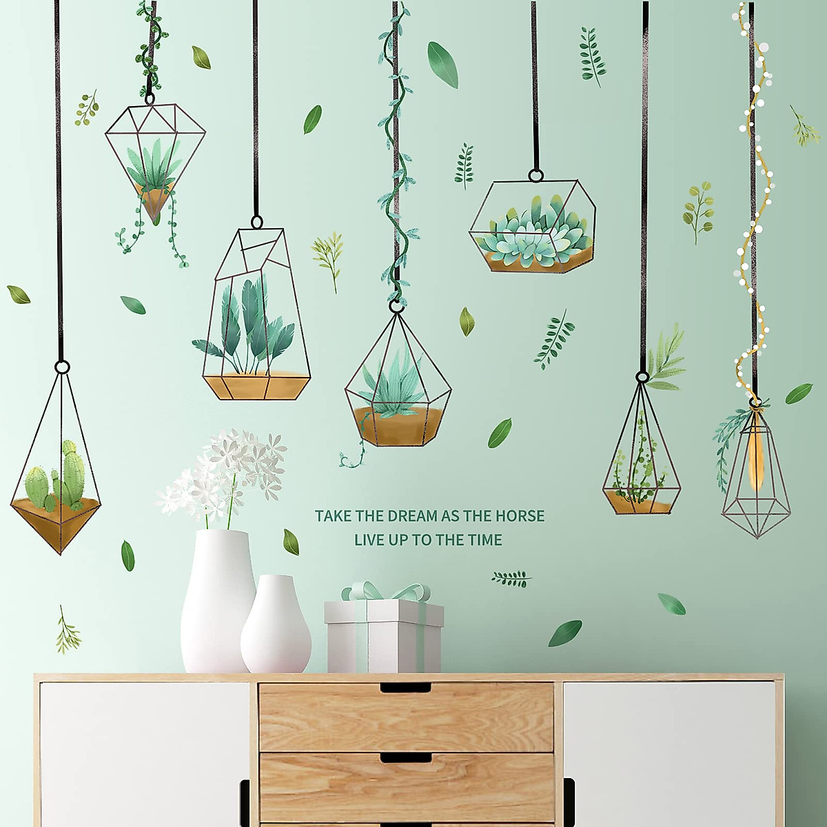 DRWSSR Hanging Creative Removable DIY Green Plant Potted Wall Decal Waterproof Vinyl Wall Decal Decor for Home Girls Bedroom Kids Room Bedroom Living Room Wall Corner (Plant)