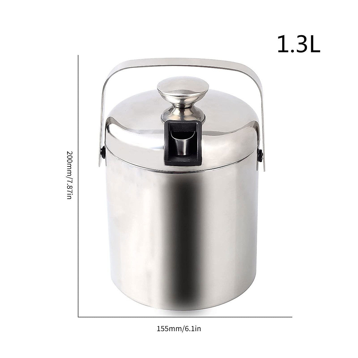 Solid Stainless Steel Ice Bucket for cocktail bar, with Strainer Airtight Lid and Tongs, Well Made Insulated Stainless Steel Double Wall Keep Ice Frozen Longer, Portable and Mini (1.3L)