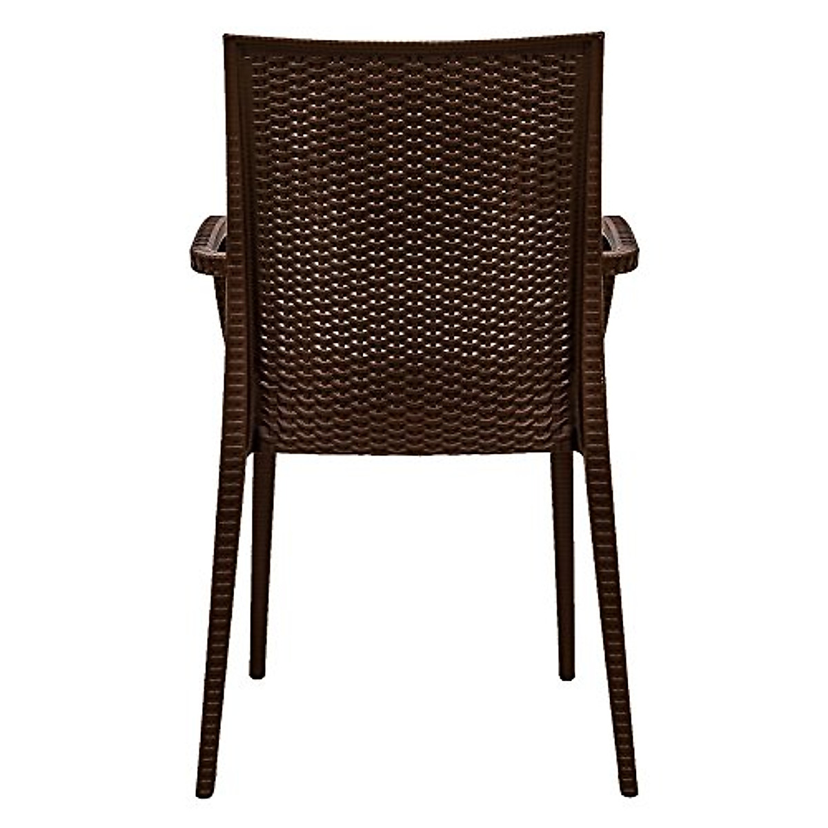 LeisureMod Hickory Weave Indoor Outdoor Patio Dining Side Armchair Set of 4 (Brown)