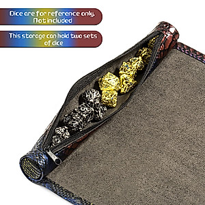 DNDND Dice Mat and Storage, 2 in 1 Dragon Scale Scroll PU Leather with Velvet for Table Games Dungeons and Dragons DND D&D (Dragon Scale)