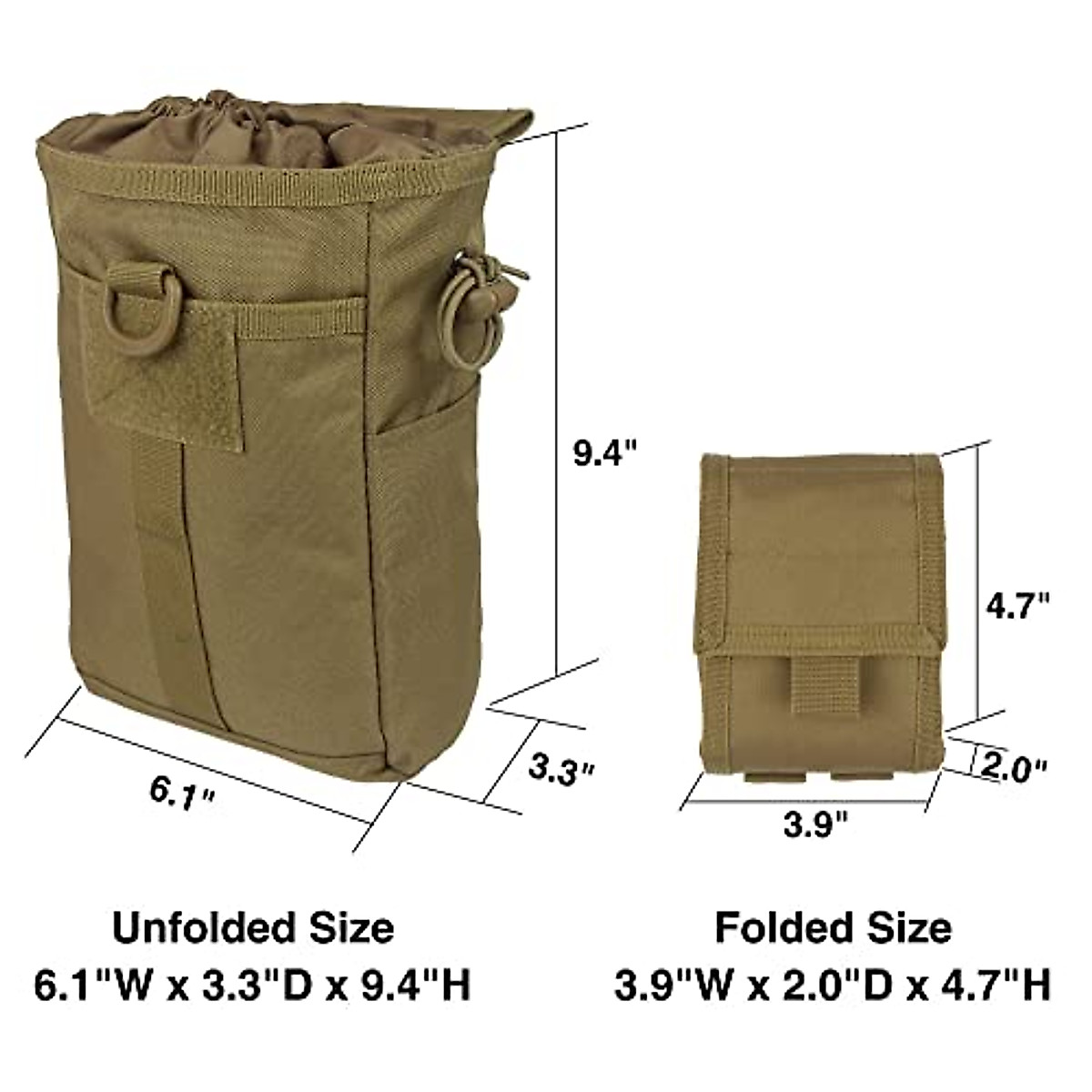 Tactical Military MOLLE Dump Pouch – Foldable Durable and Versatile Magazine Utility Waist Bag for Outdoor Enthusiasts, with 1 Flag Patch Included, Coyote Brown